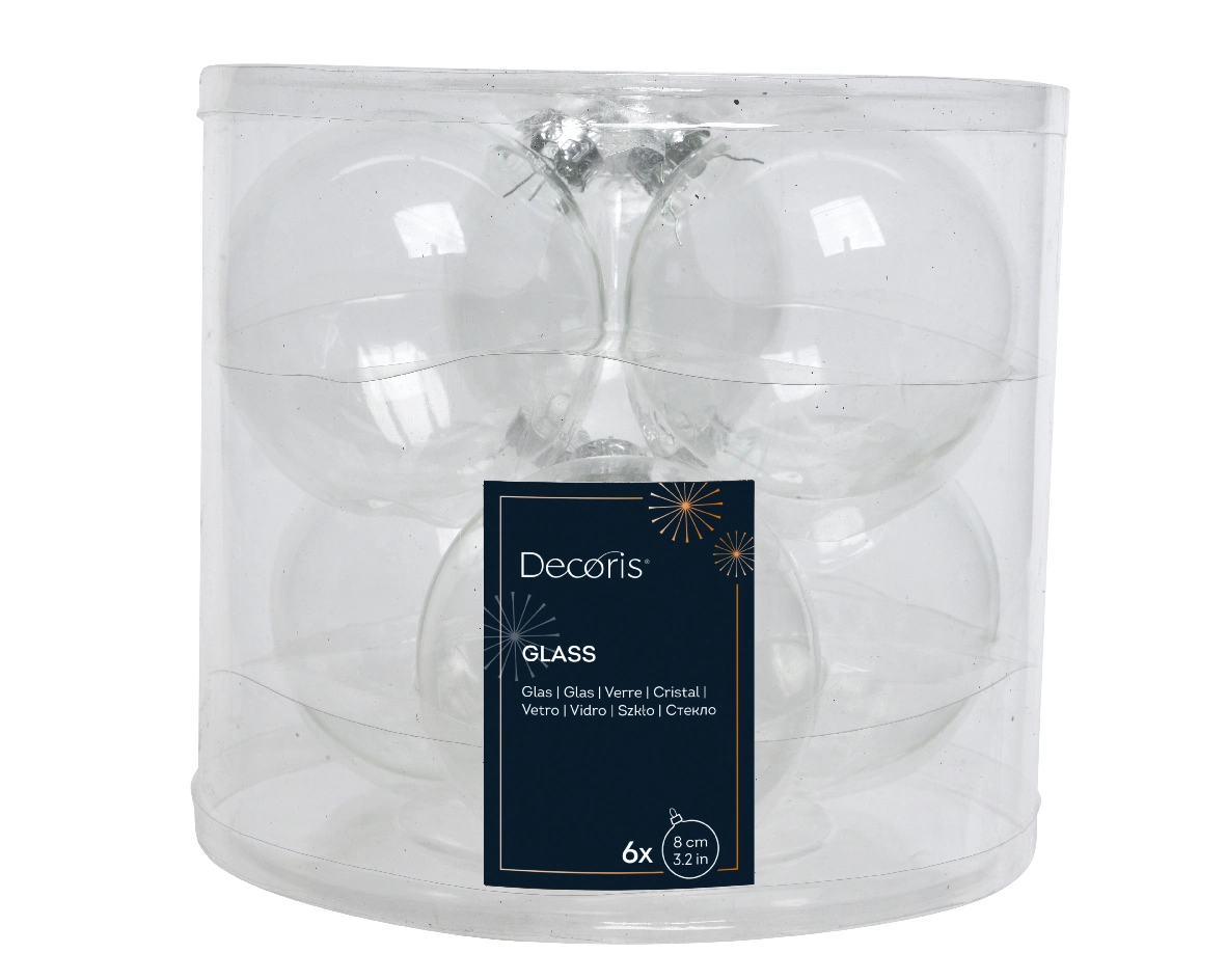 Decoris kerstballen Glas 6st transparant 8cm - Top Tuincentrum