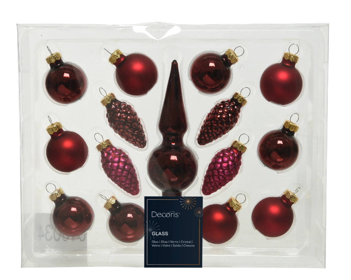 Decoris kerstballen piek glas 15st Ossenbloed - Top Tuincentrum