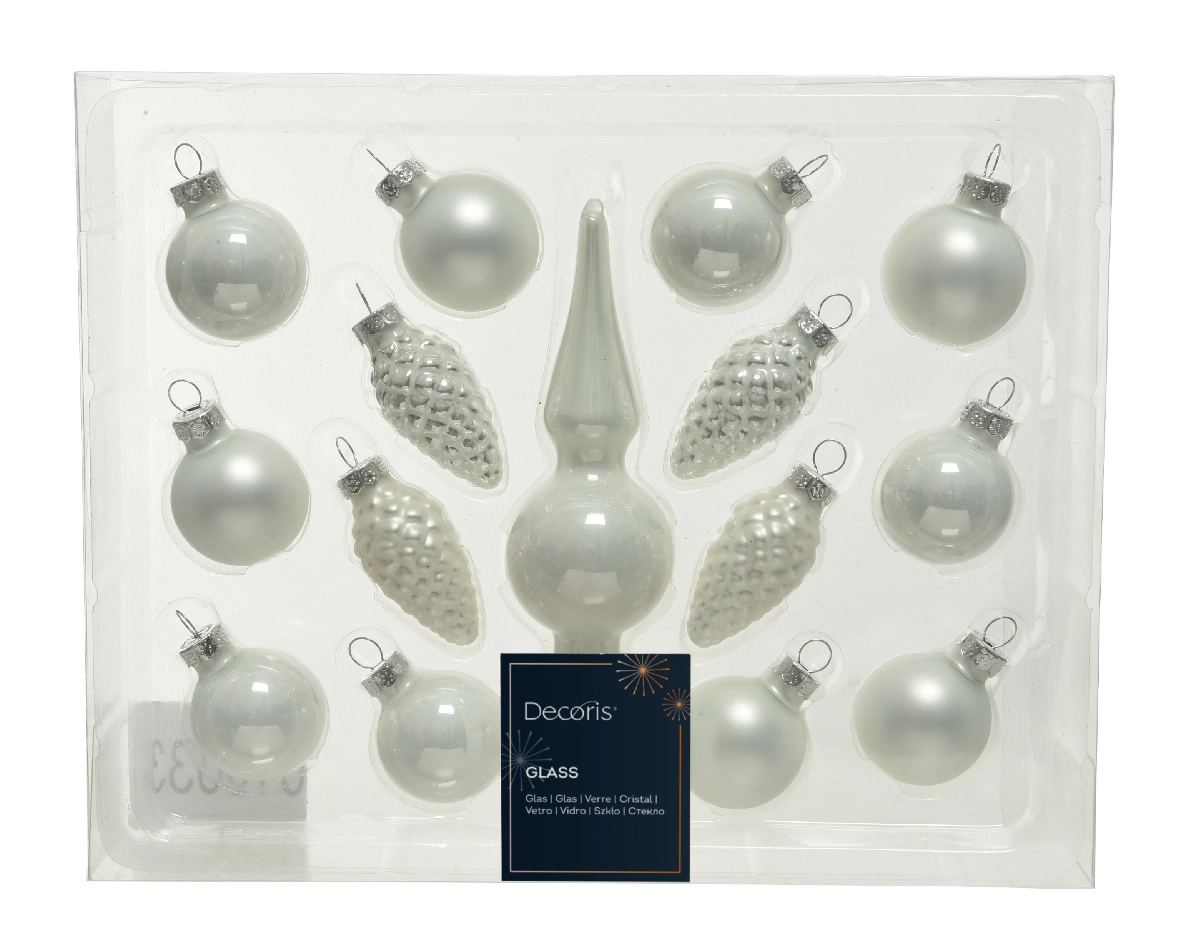 Decoris kerstballen piek glas 15st winterwit - Top Tuincentrum