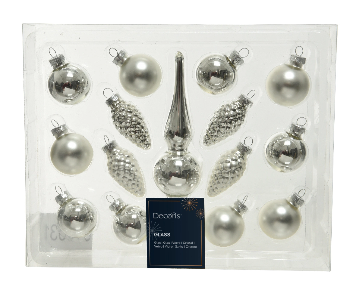Decoris kerstballen piek glas 15st zilver - Top Tuincentrum