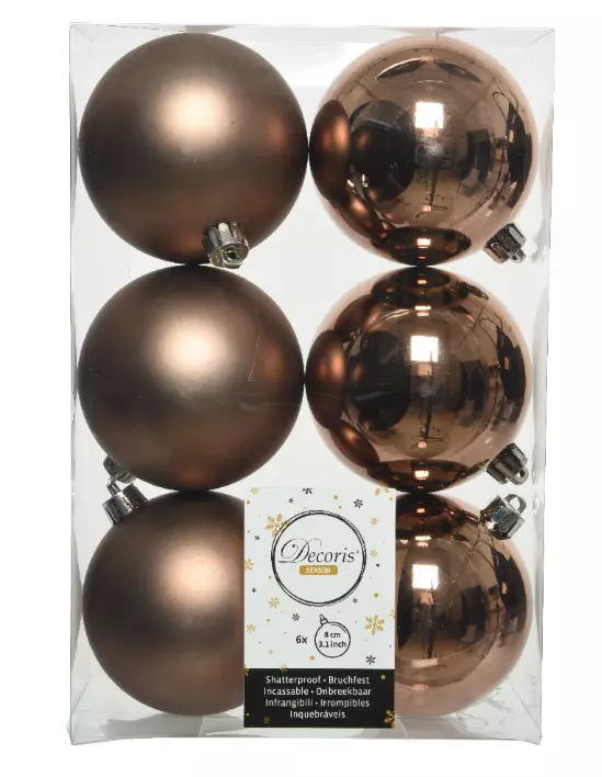 Decoris kerstballen plastic set walnoot bruin 8cm 6st - Top Tuincentrum