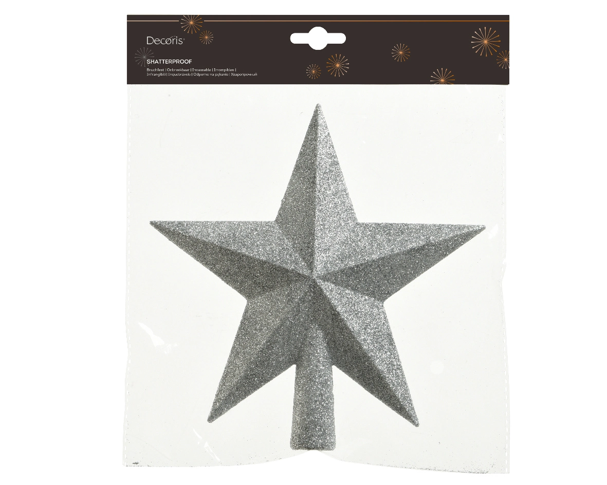 Decoris Piek Kunststof zilver met glitters 4.2x19x19cm - Top Tuincentrum