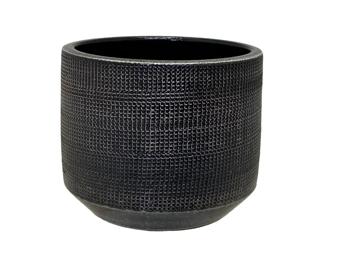 HS potterie Pot lagos d16h14cm raster zwart - Top Tuincentrum