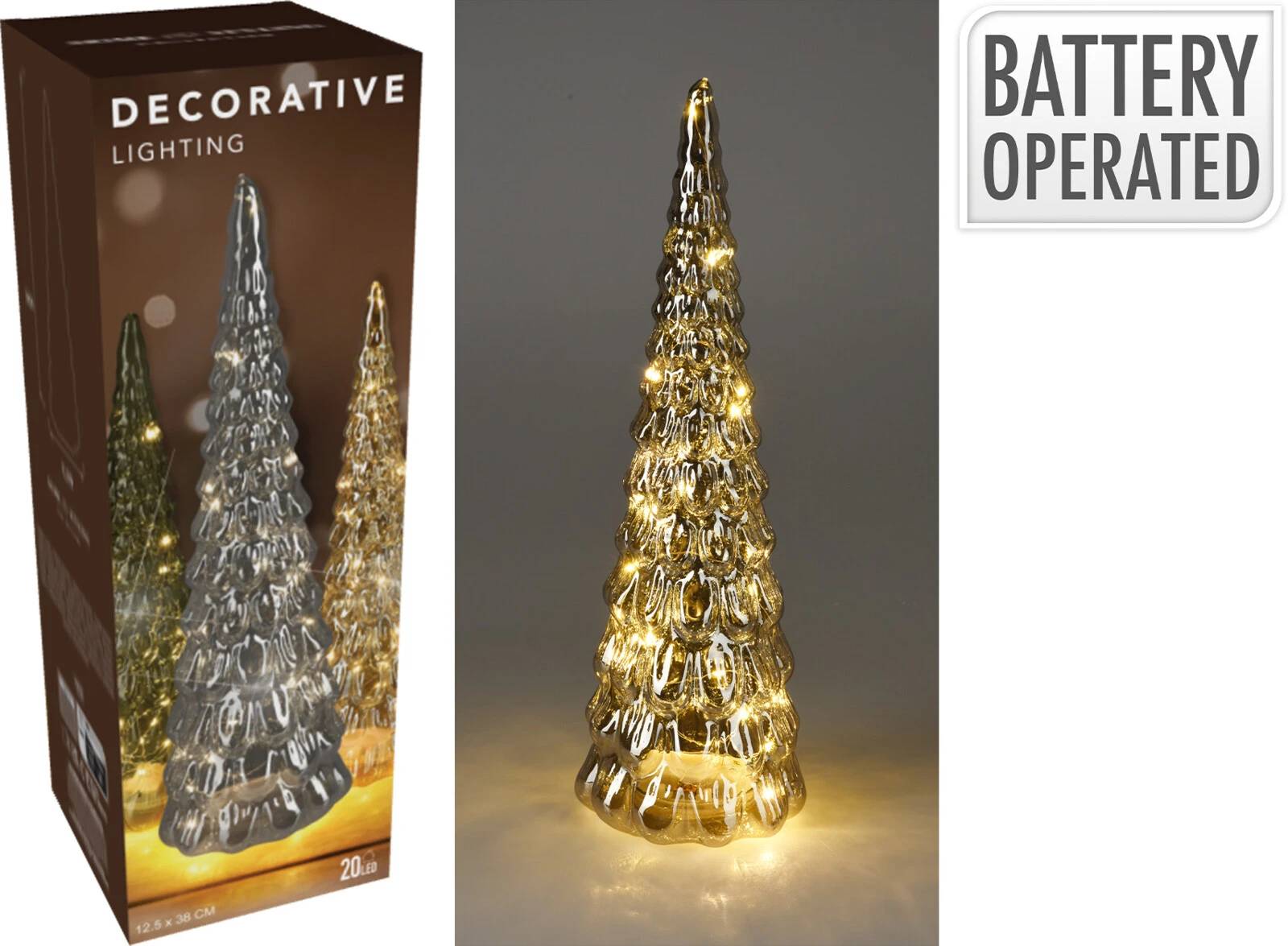 Kerstboom met Led verlichting 38cm Grijs smoked - Top Tuincentrum