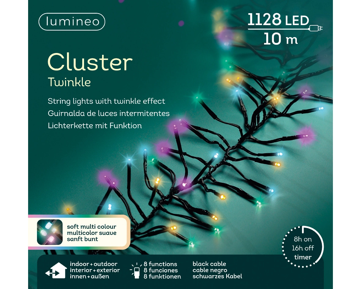 Lumineo cluster lights 10m 1128led zwart/soft multi colour - Top ...