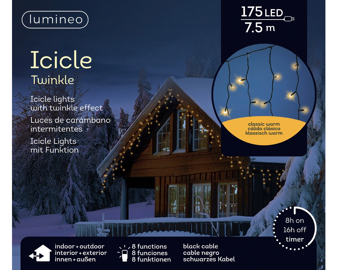 Lumineo icicle twinkle 175led 7.5m Klassiek warm Zwart kabel - Top ...