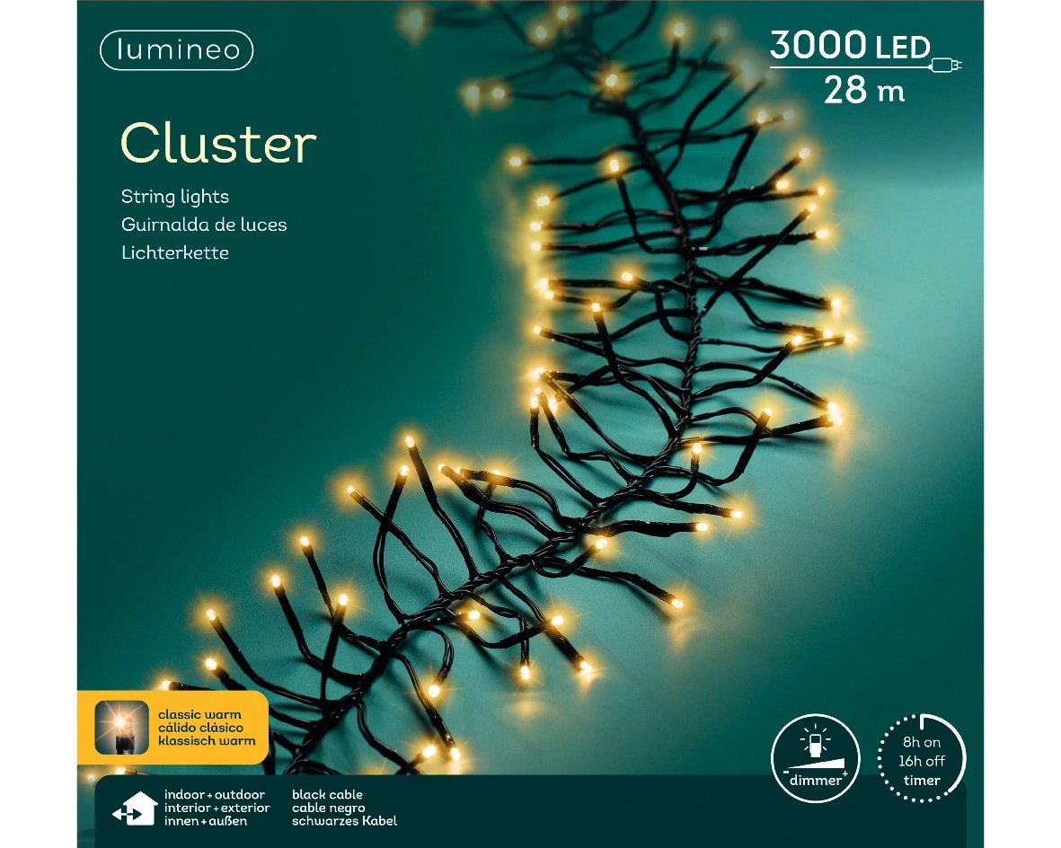 Lumineo led cluster 28m-3000led klassiek warm - Top Tuincentrum