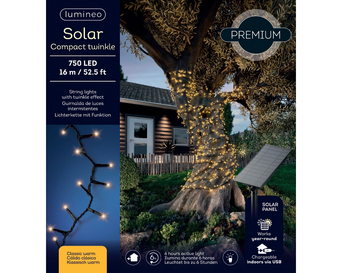 Lumineo Solar compact lights 16m/750LED zwart/klassiek warm - Top ...
